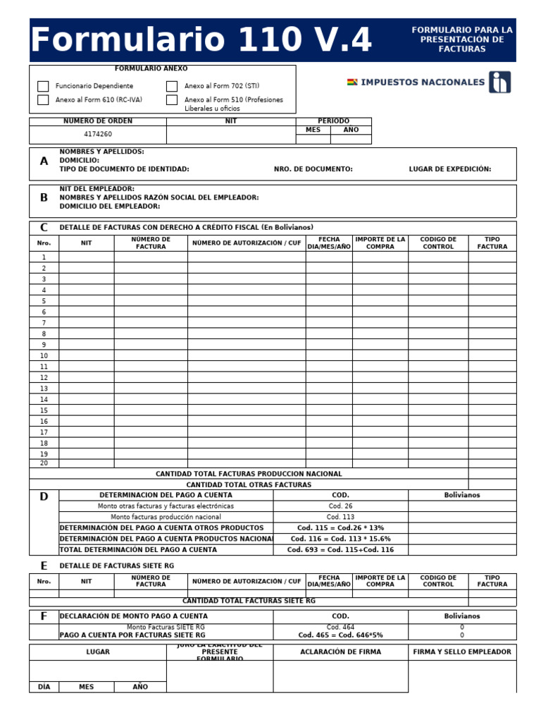 Form 110 y 610 Excel | PDF