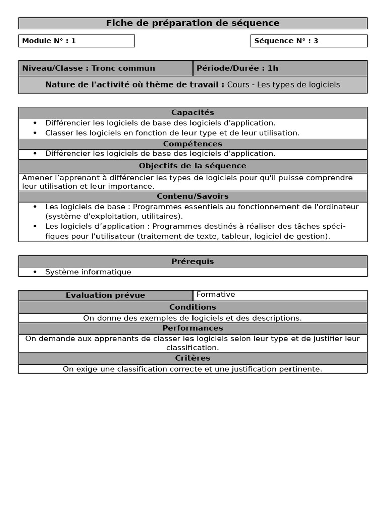 Fiche de Préparation de Séquence 3 | PDF