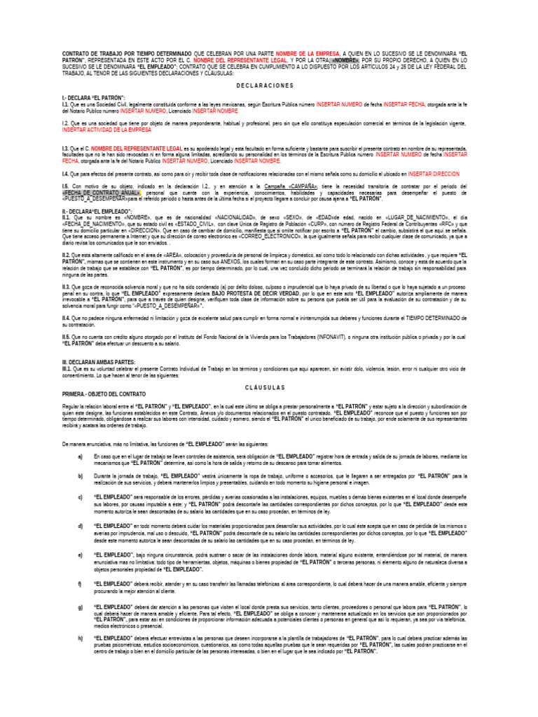 Contrato Eventual de Trabajo | PDF