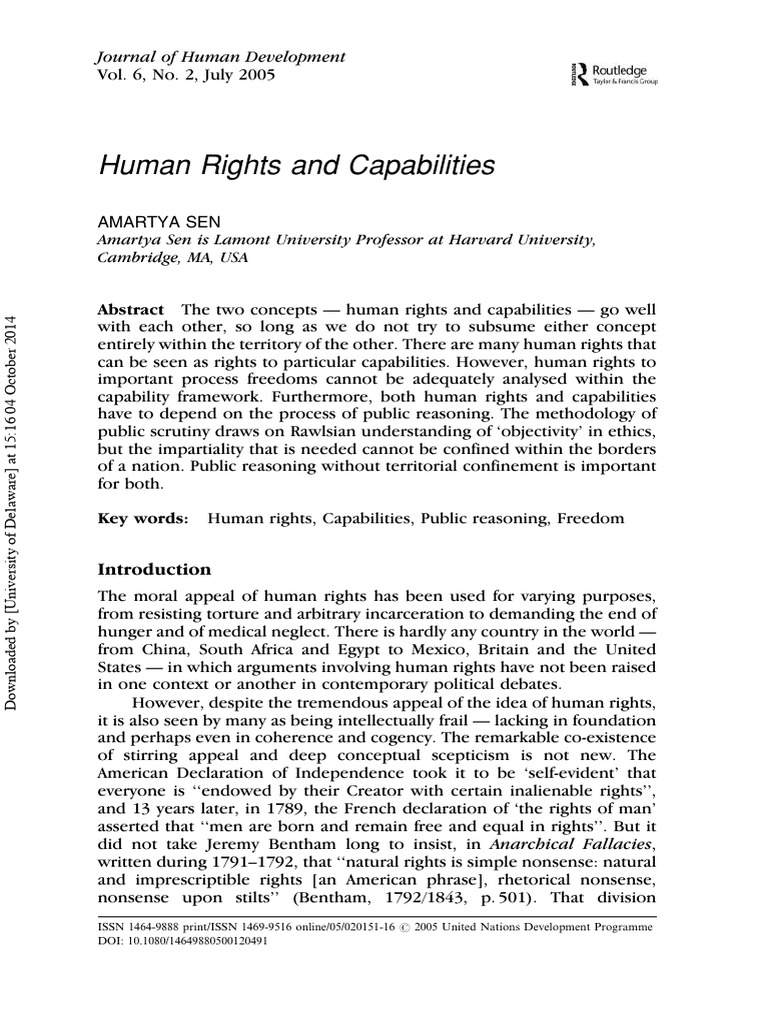 2005 Sen Human Rights and Capabilities | PDF