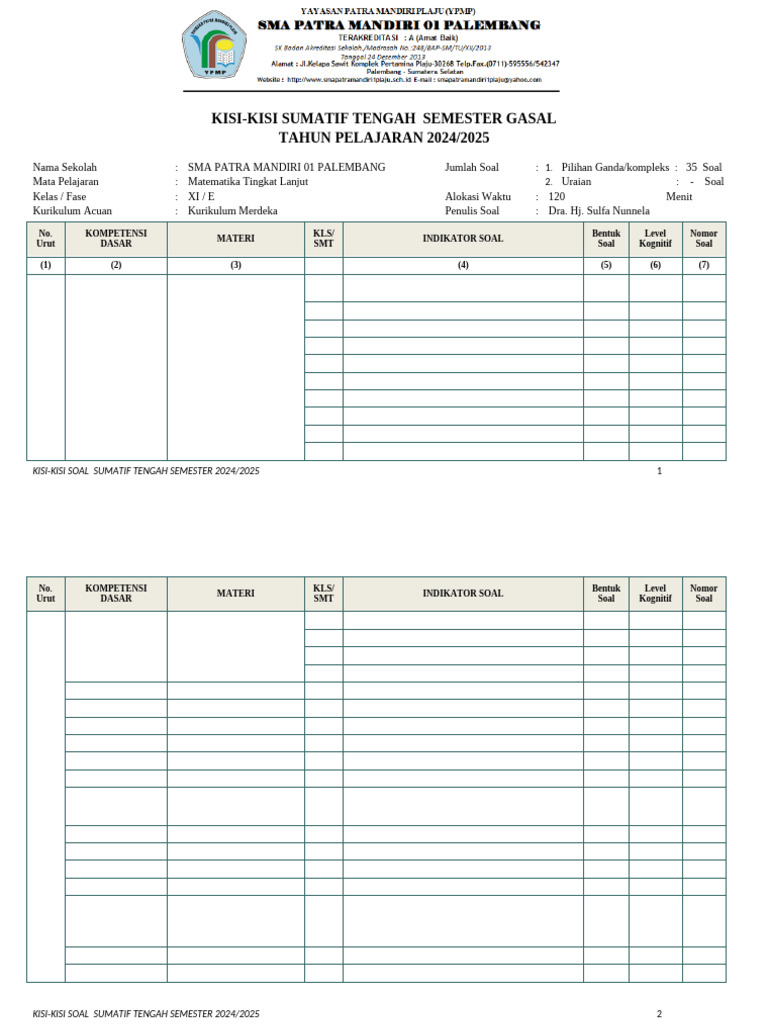 Kisi-Kisi 2024-2025 | PDF