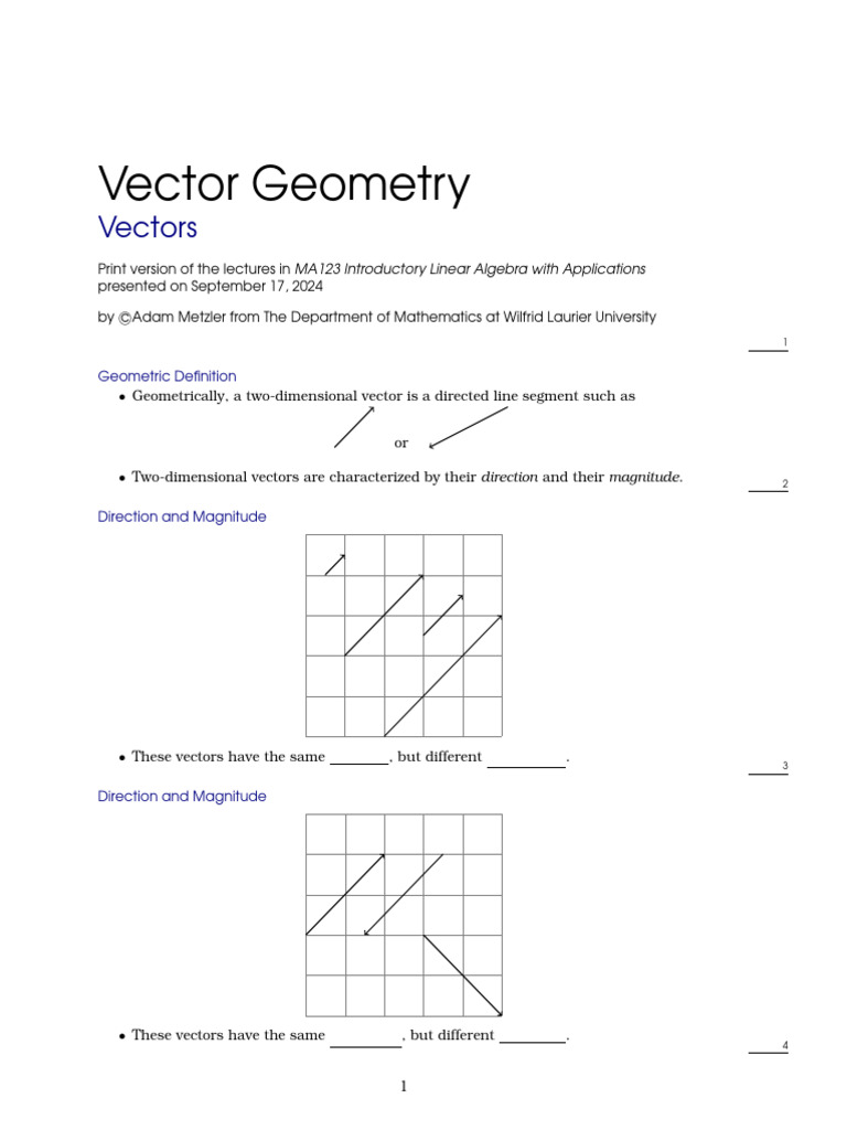 MA123 Vectors Notes | PDF