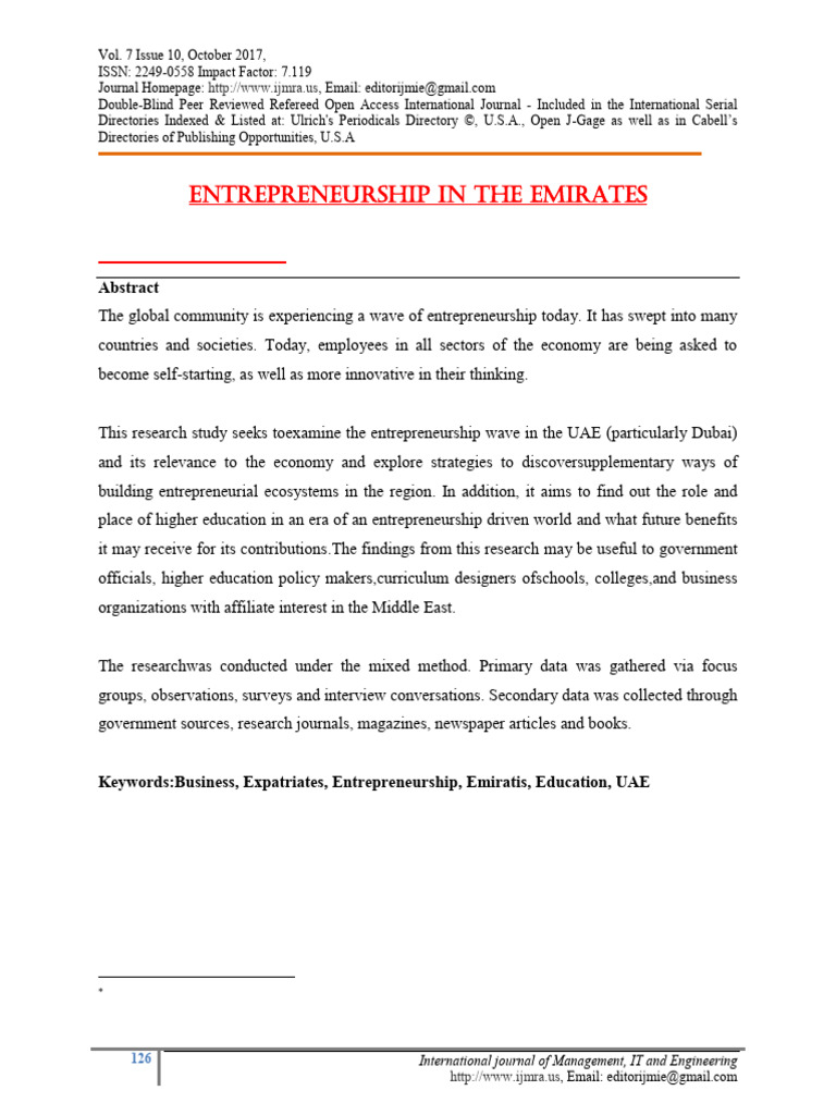 Entrepreneurship in The Emirates | PDF