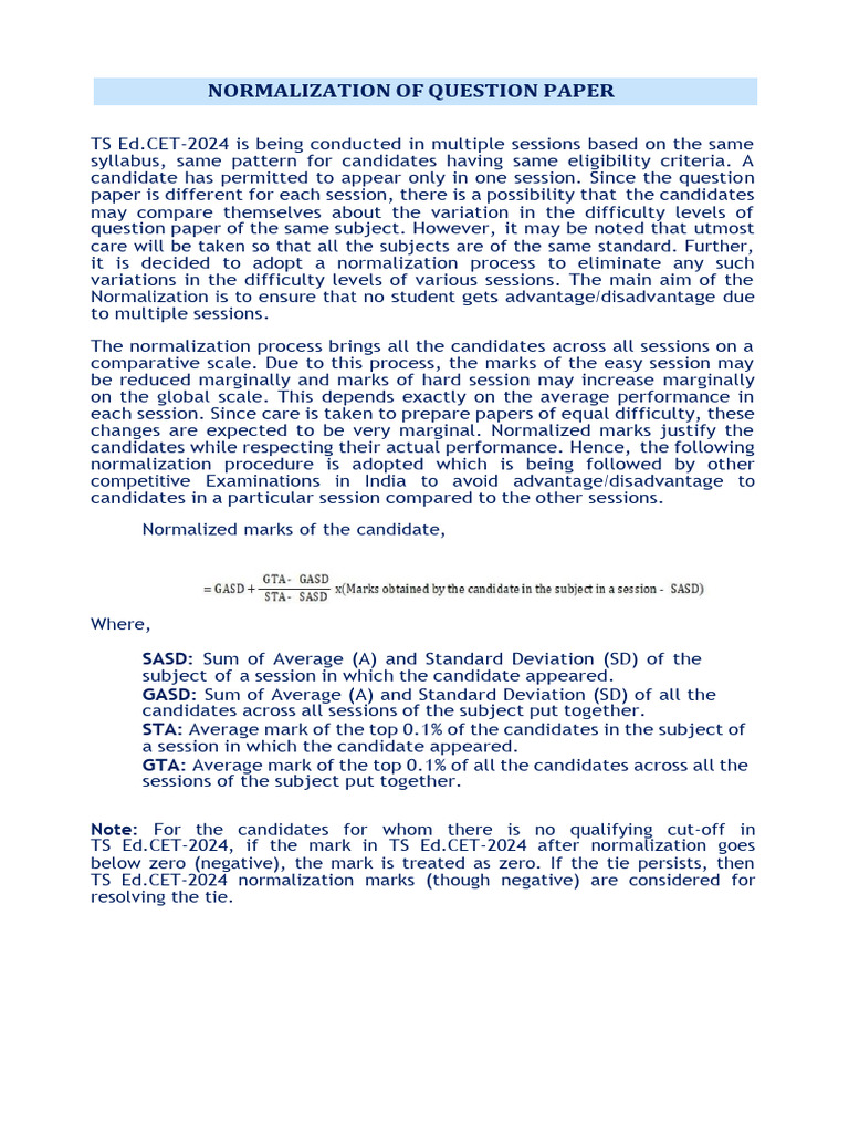 Normalization of Question Paper 2024 | PDF | Career & Growth