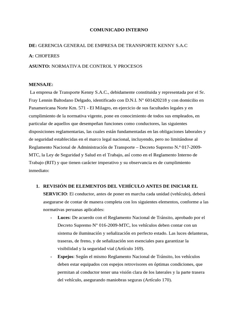 Comunicado Corregido de La Empresa Kenny | PDF