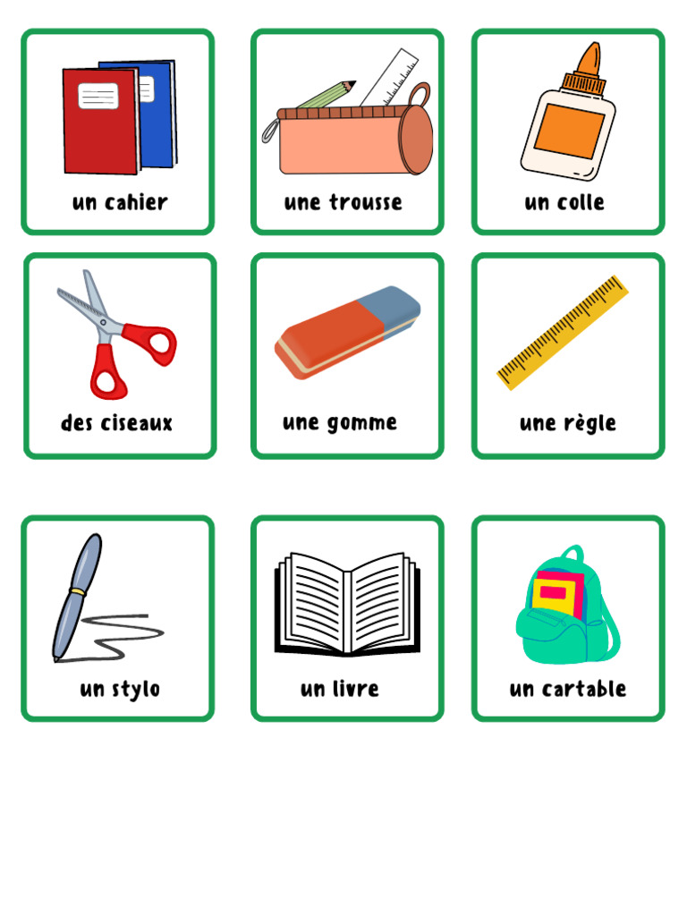 Materiel scolaire - Flashcards | PDF