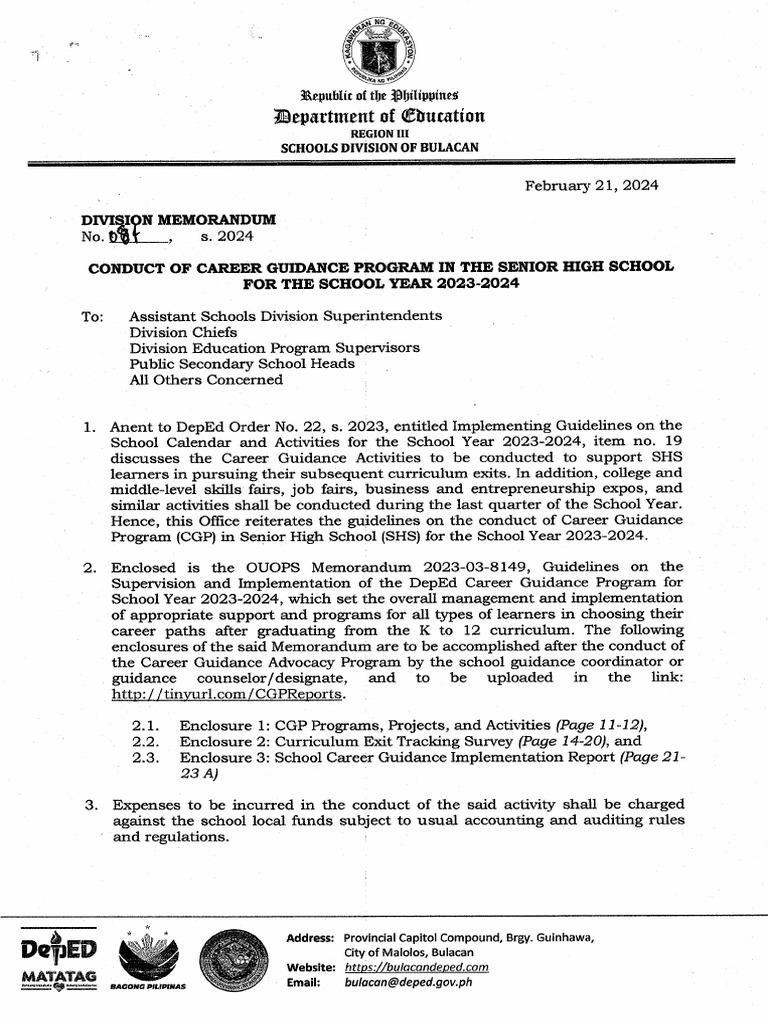 Division Memorandum No 084 S 2024 | PDF