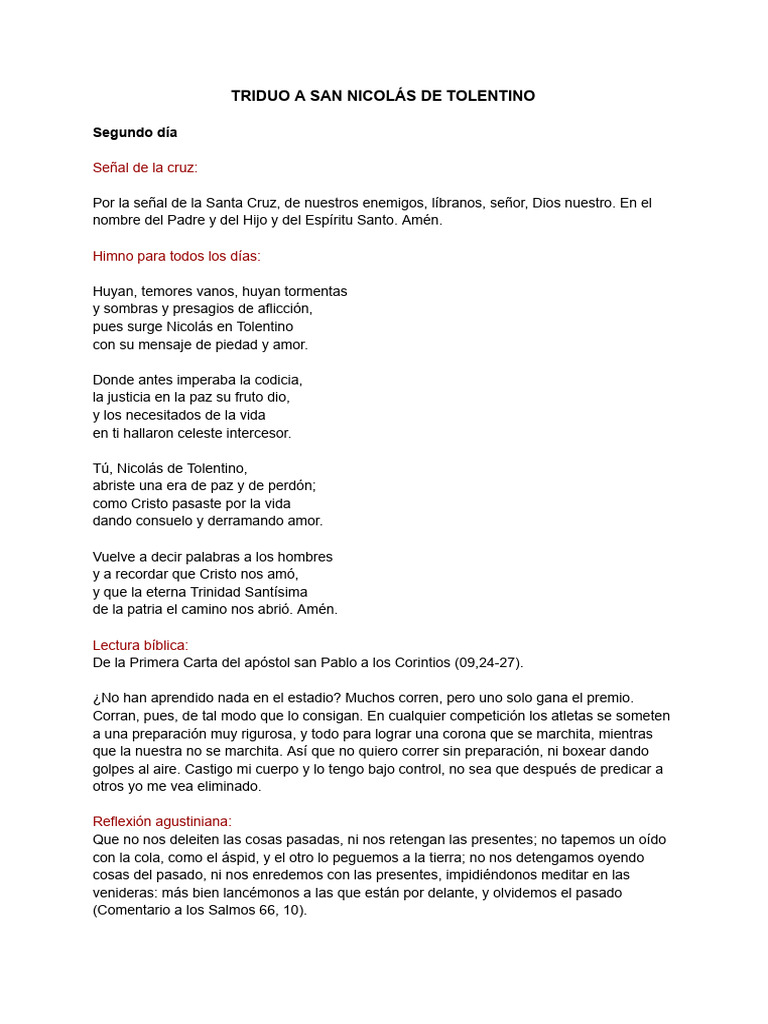 Día 2 - Triduo A San Nicolás de Tolentino | PDF