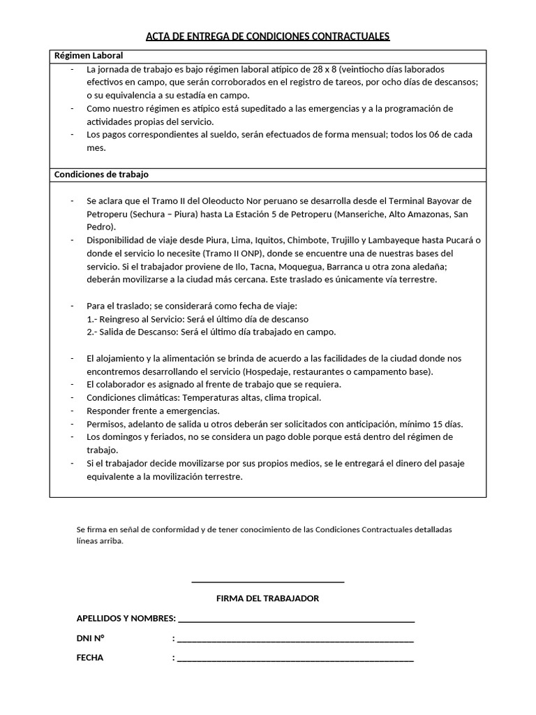 Condiciones Contractuales Staff Actualizado | PDF
