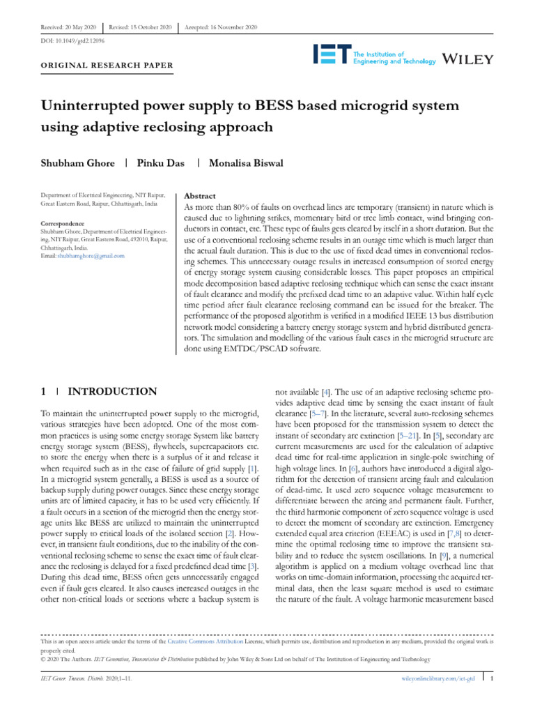 Uninterrupted Power Supply To BESS Based Microgrid | PDF