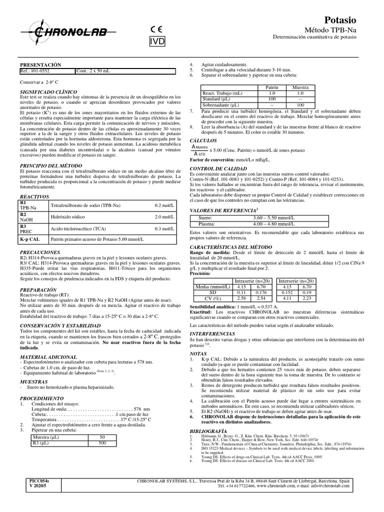 Potasio Chronolab | PDF | Analytical Chemistry | Quantity