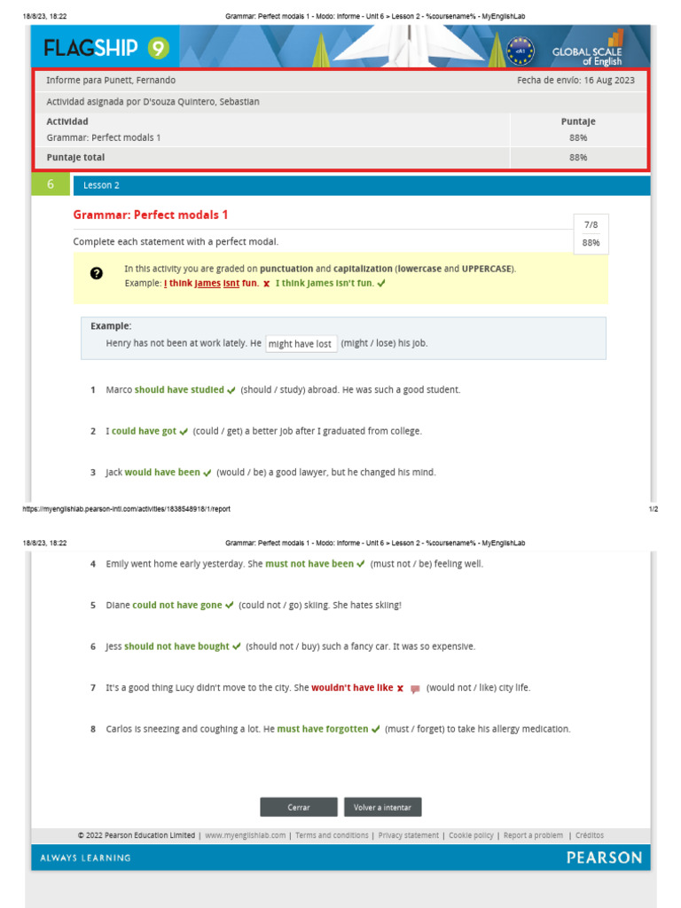 Grammar - Perfect Modals 1 - Modo - Informe - Unit 6 - Lesson 2 ...