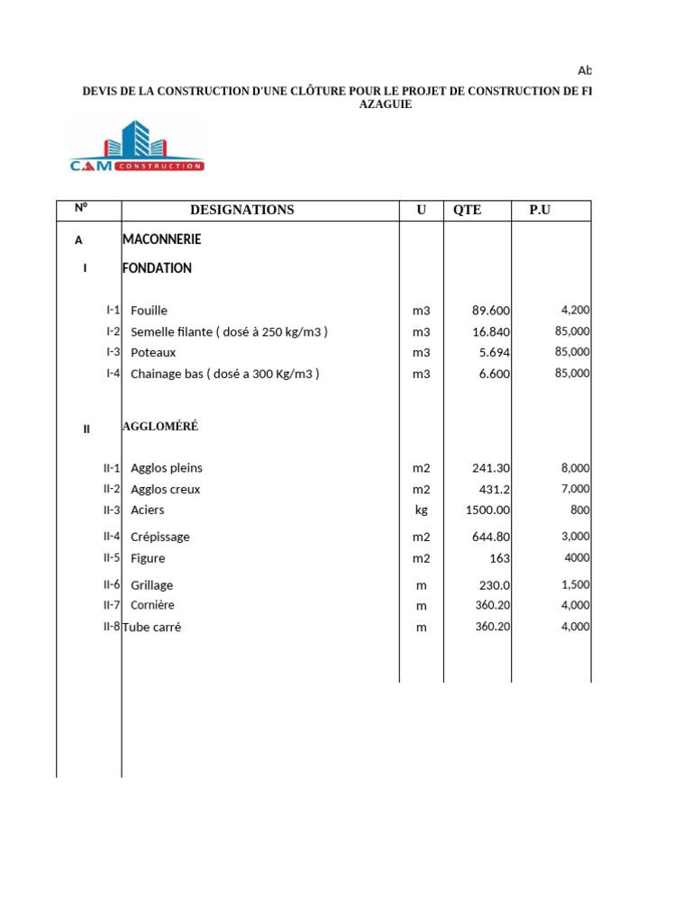 Devis Projet de Construction de Ferme | PDF