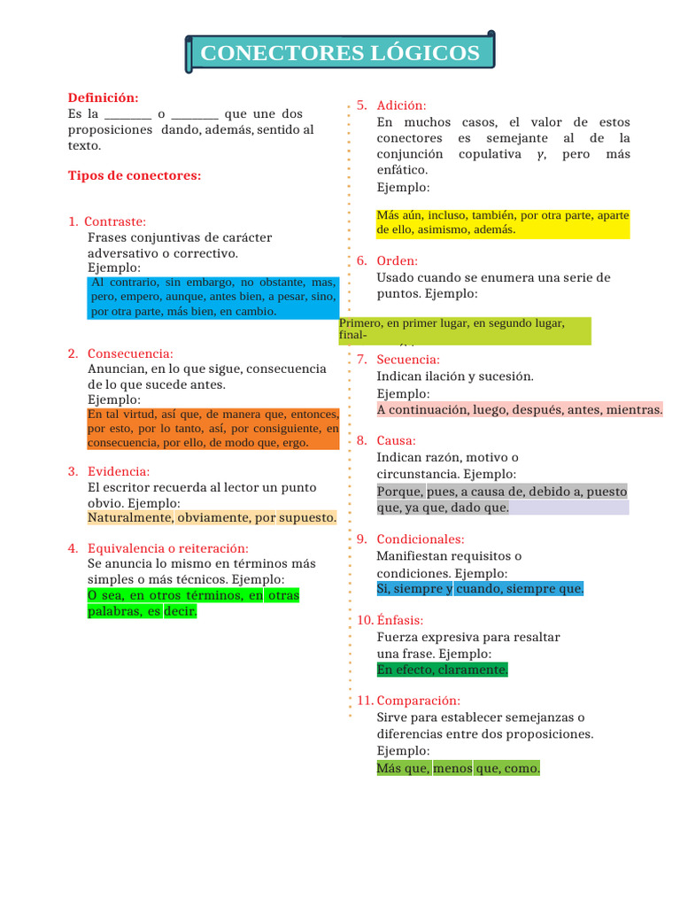 Tipos de Conectores Lógicos Para Primer Grado de Secundaria | PDF