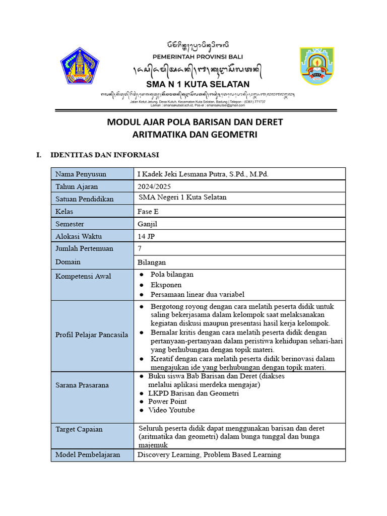 Modul Barisan Dan Deret - TTD | PDF