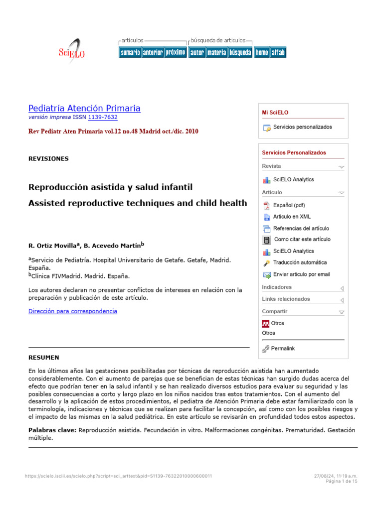 Reproducción asistida y salud infantil | PDF