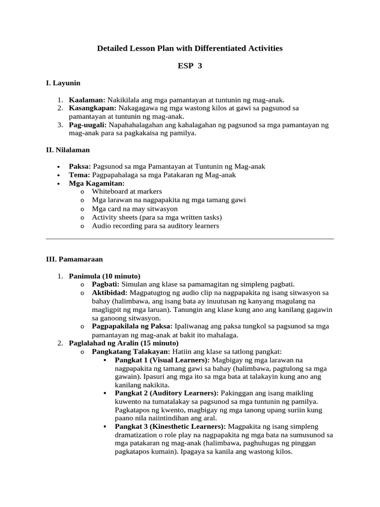 Detailed Lesson Plan with Differentiated Activities | PDF