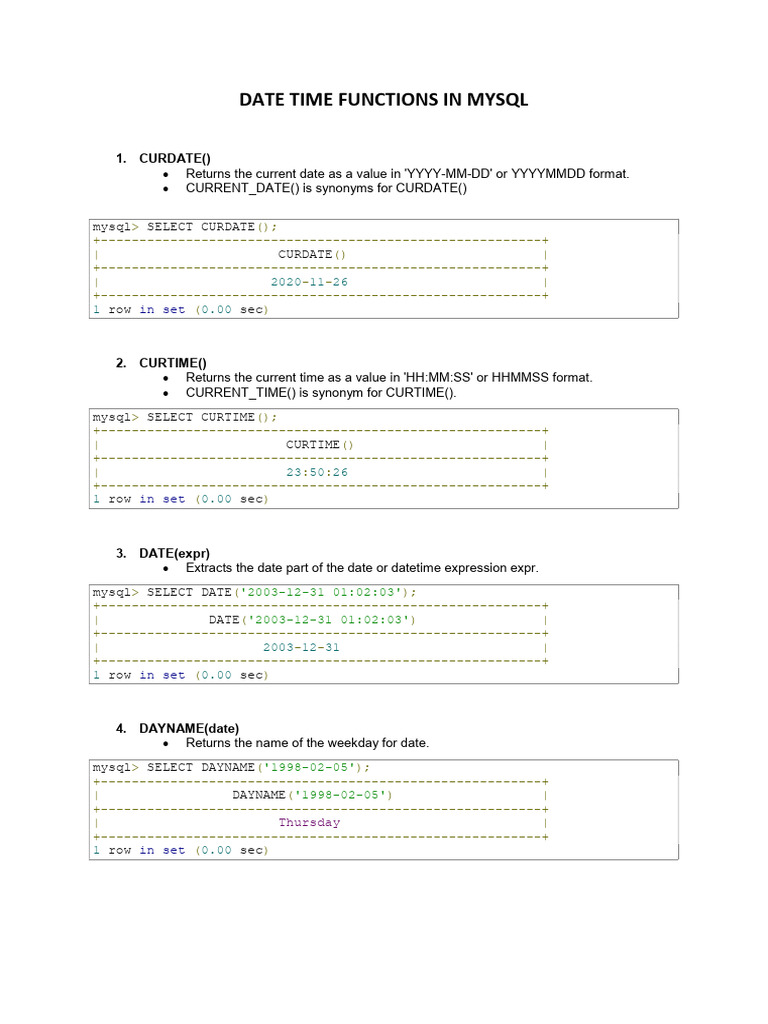 Date Time Function | PDF