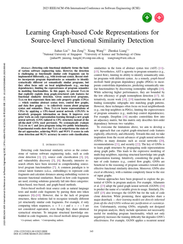 Liu Et Al - 2023 - Learning Graph-Based Code Representations For Source-Level Functional | PDF
