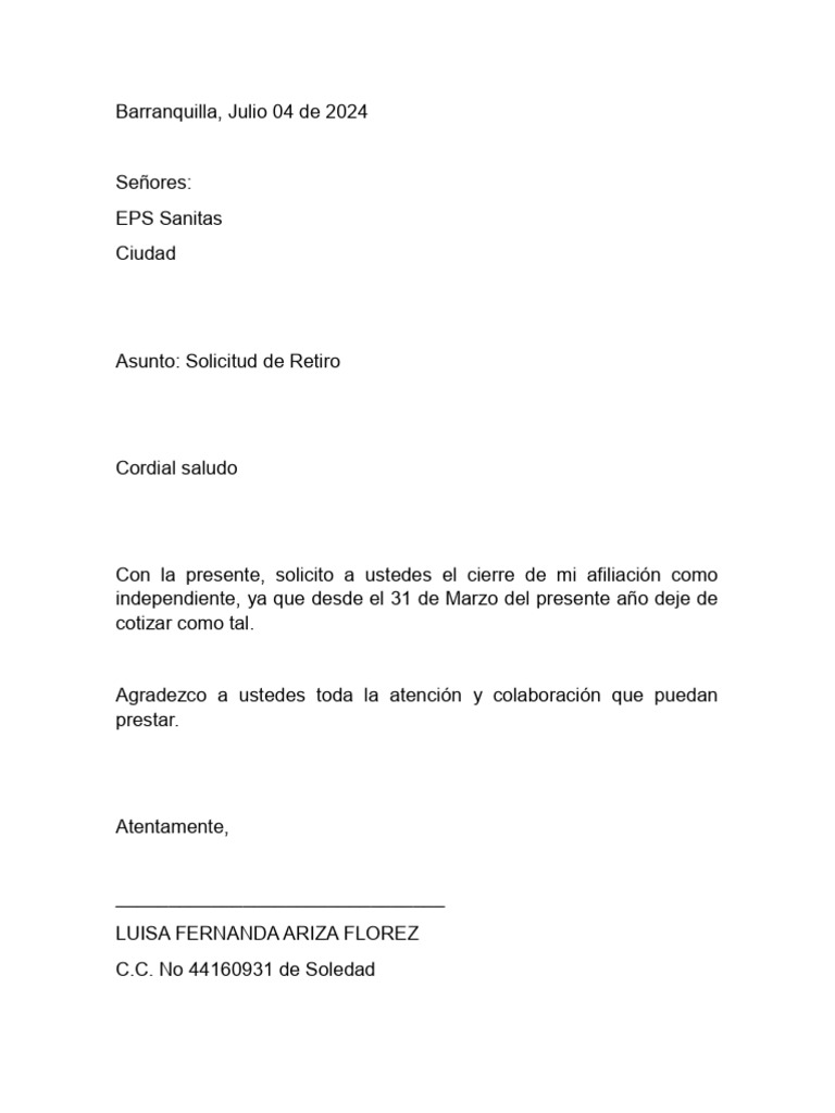 Carta de Retiro EPS | PDF
