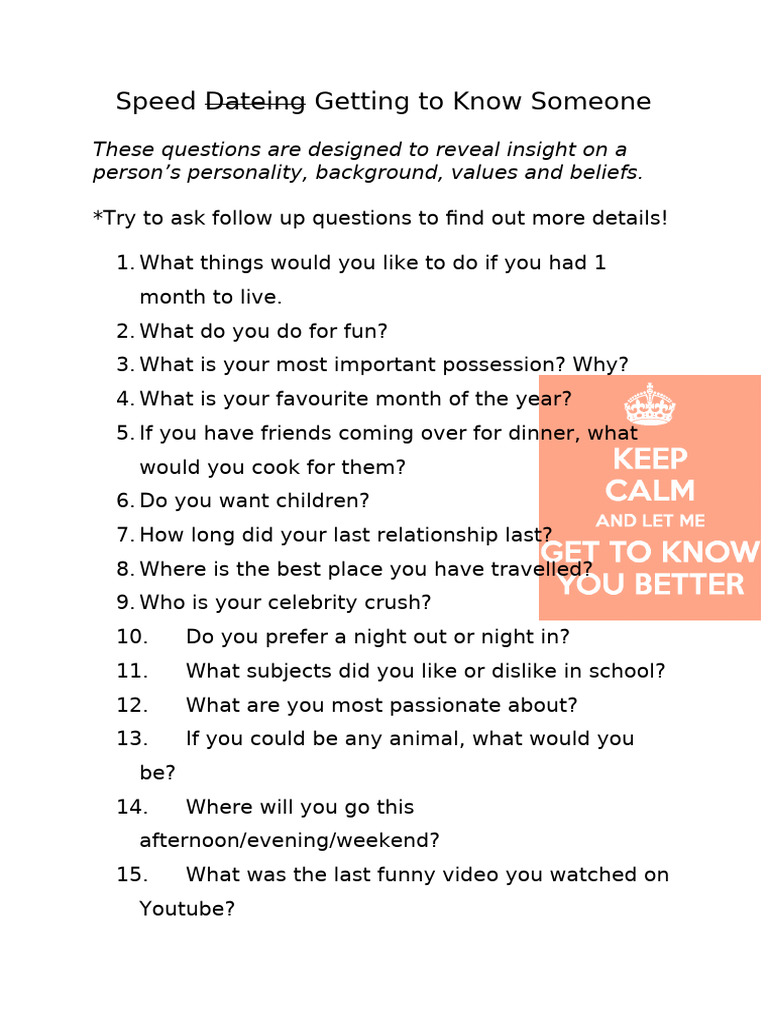Speed Dateing Getting To Know Someone | PDF