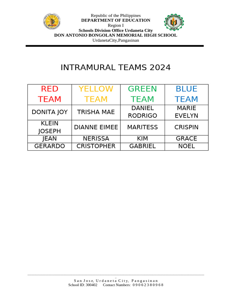 INTRAMURAL-TEAMS-2024 | PDF