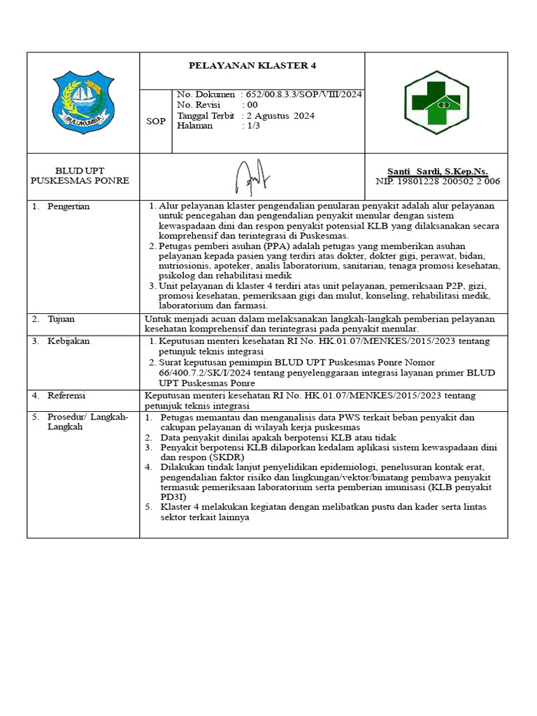 SOP Pelayanan Klaster 4 | PDF