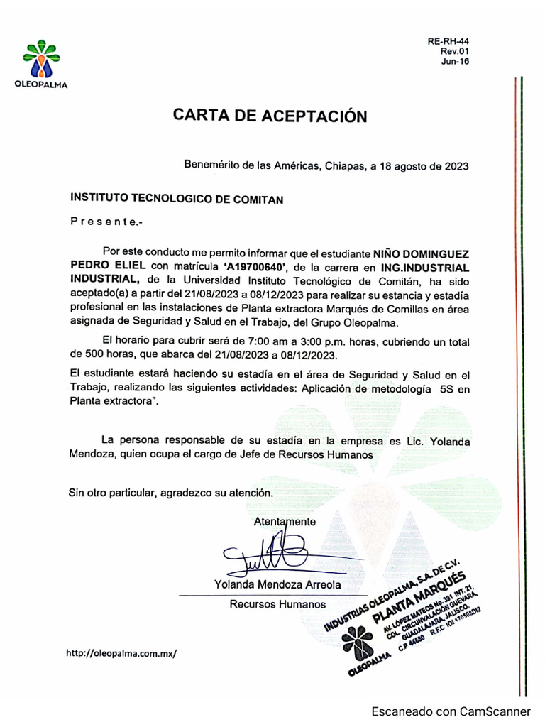 carta de aceptacion | PDF