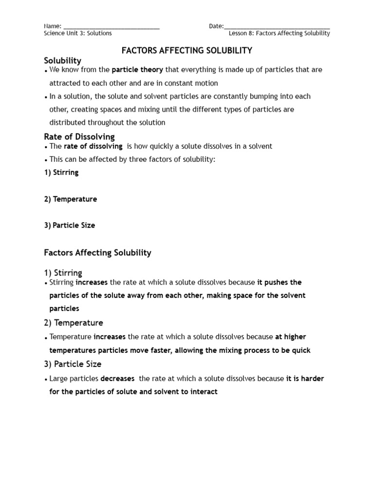 Factors Affecting Solubility | PDF | Science & Mathematics