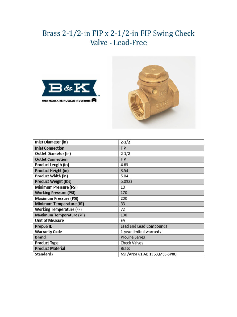 Ficha Tecnica Valvula Check Horizontal 2.5 | PDF