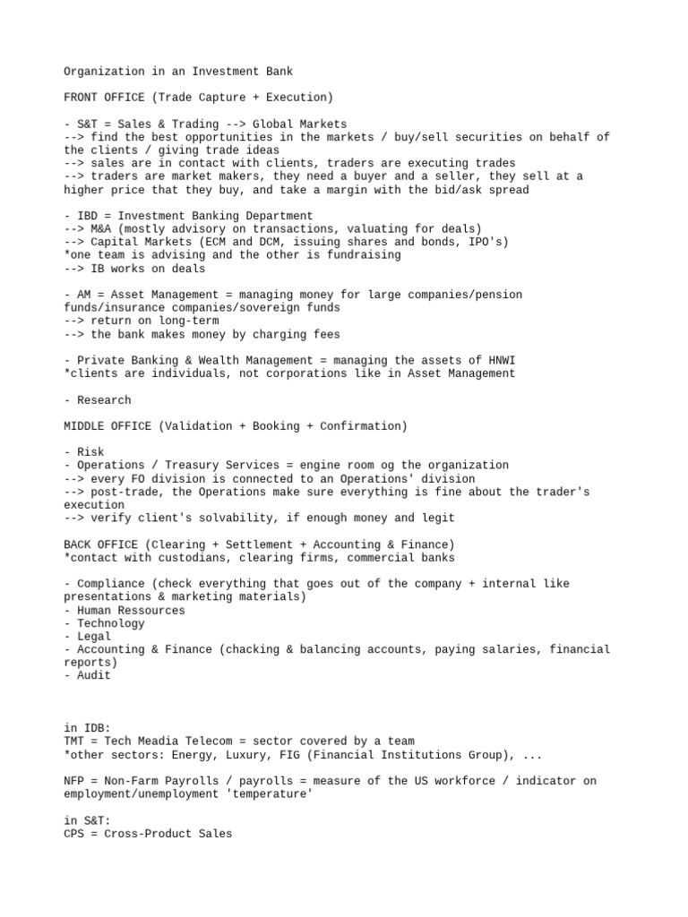 FO-MO-BO in An Investment Bank | PDF