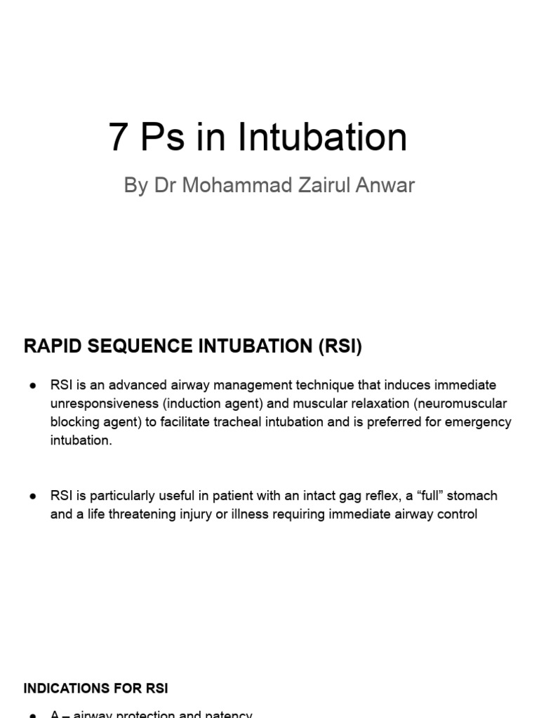 7 Ps in Intubation | PDF