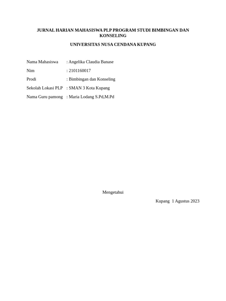 Jurnal Harian Mahasiswa PLP Program Studi Bimbingan Dan Konseling | PDF