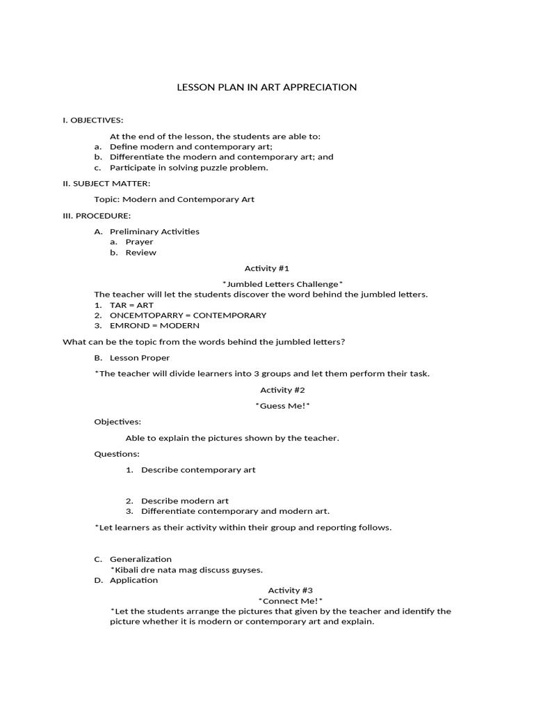 LESSON-PLAN-IN-ART-APPRECIATION-1 | PDF
