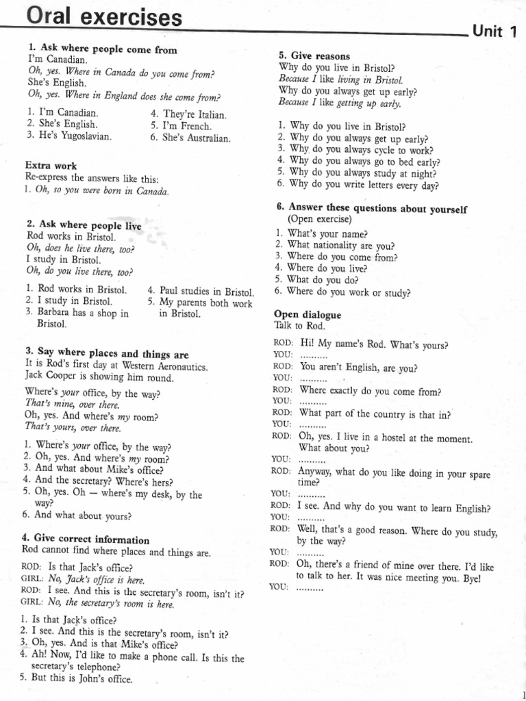 Unit 1 Oral Exercises | PDF