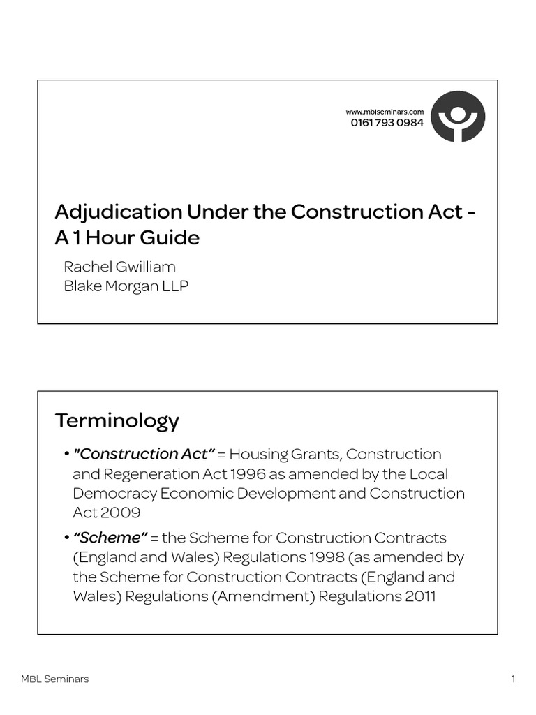 Adjudication Under The Construction Act - A 1 Hour Guide | PDF