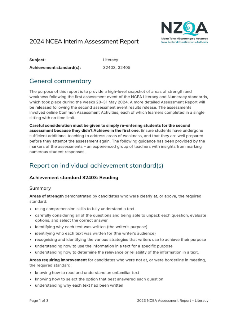 and 32405 NCEA Interim Assessment Report 2024 | PDF