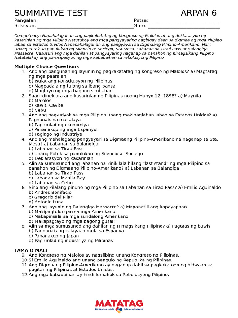 AP6 SUMMATIVE 02 | PDF