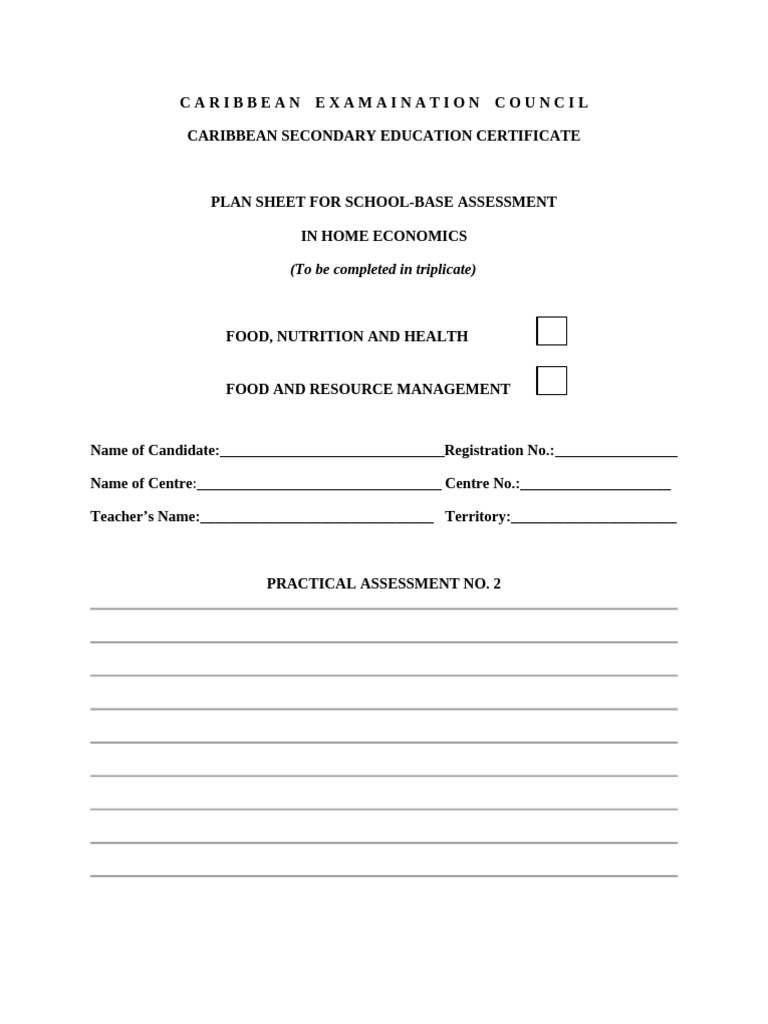 Home Economics Sba Preparation Sheet | PDF