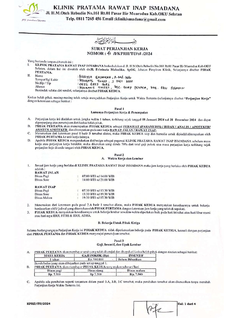 Surat Perjanjian Kerja Mey | PDF