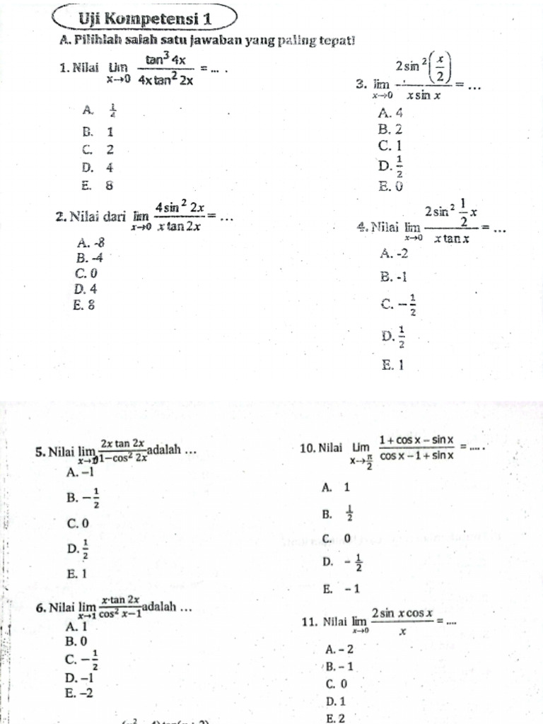 Tugas 1 Limit Fungsi Trigono | PDF