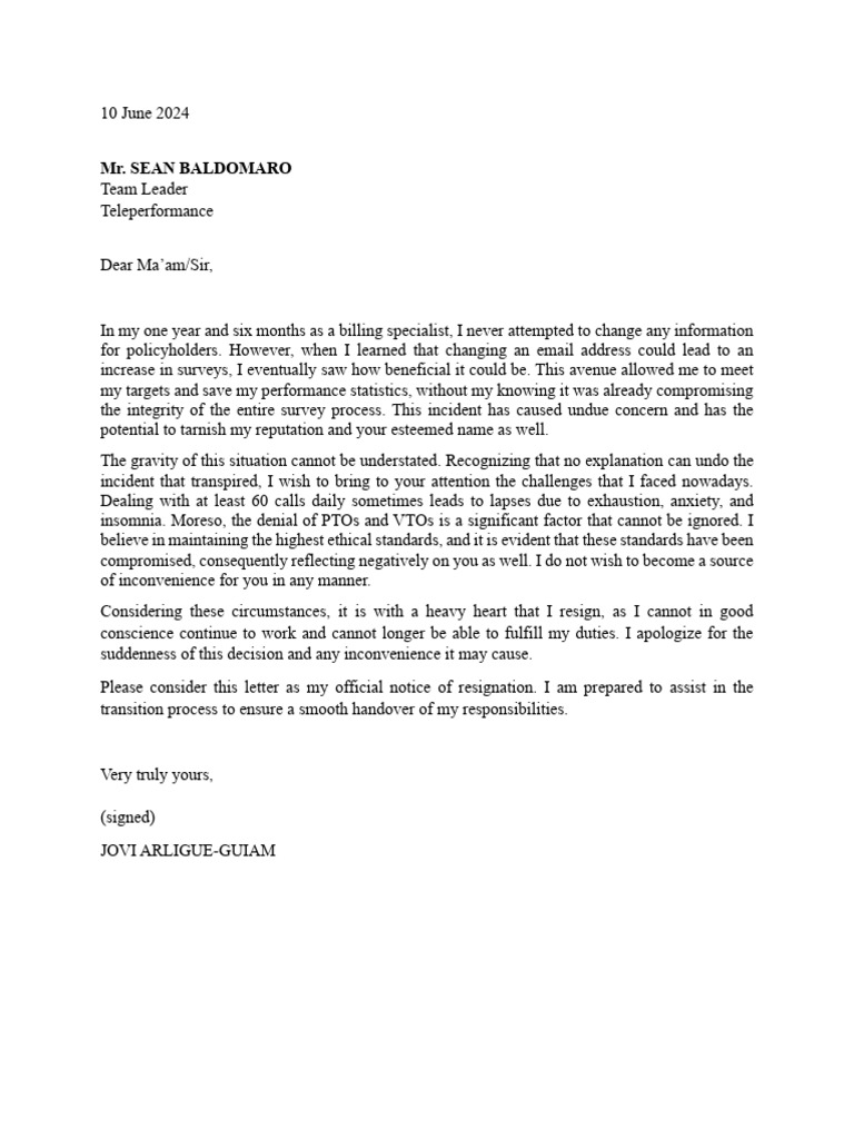 Explanation & Resignation Letter | PDF | Self-Improvement | Lifestyle