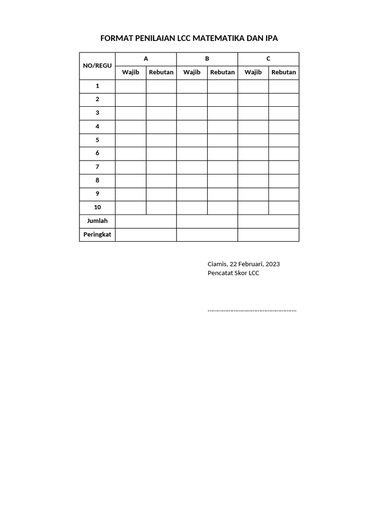 Format Nilai LCC | PDF