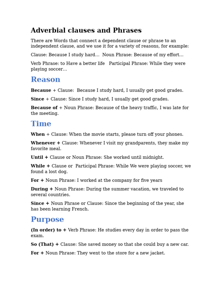 Adverbial Clauses and Phrases | PDF