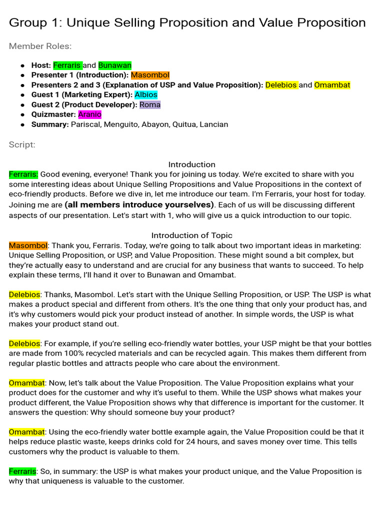 Script For USP and VP (TLE) | PDF