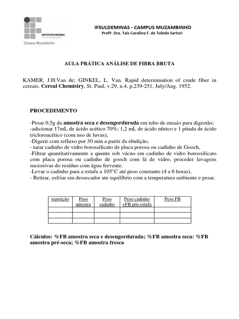 AULA PRÁTICA fibra bruta | PDF