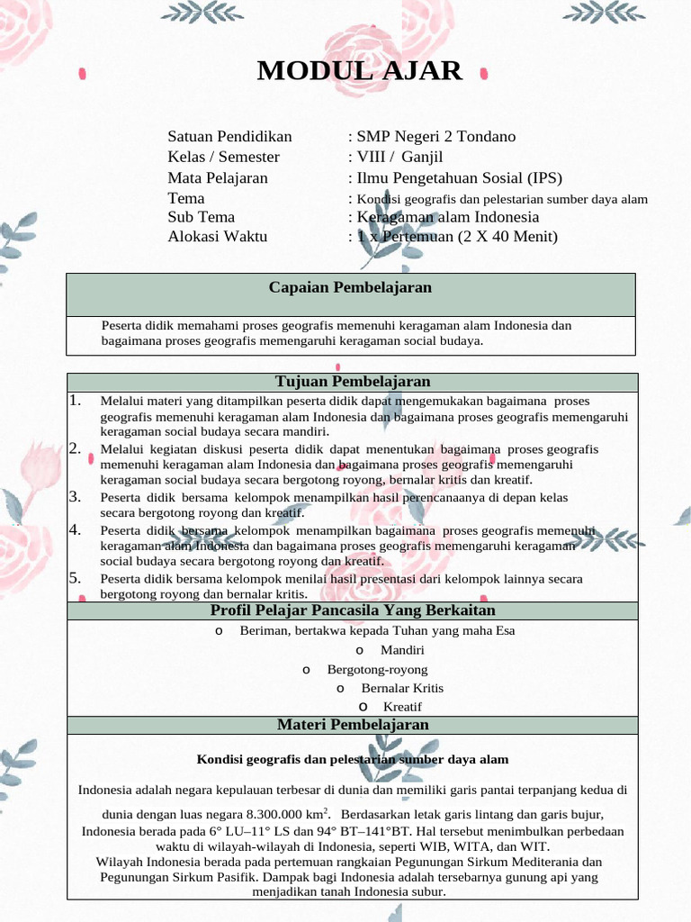 MODUL AJAR Kls 8 IPS Ganjil 2024.2025 | PDF