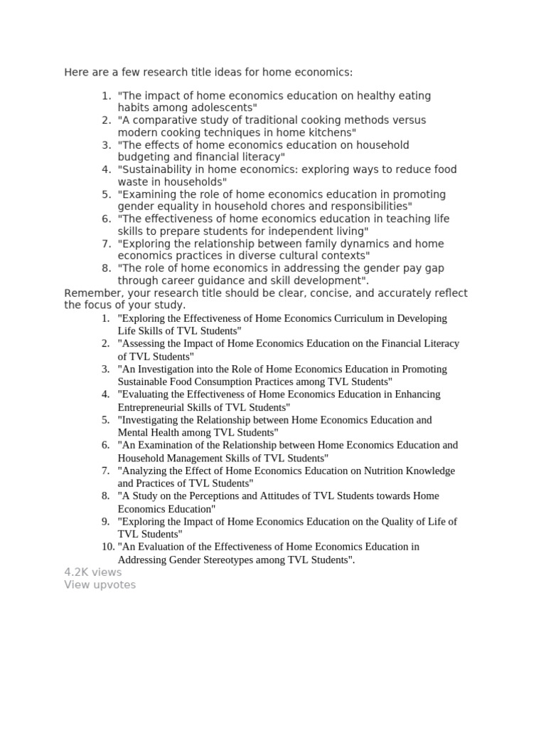 Here Are A Few Research Title Ideas For Home Economics | PDF