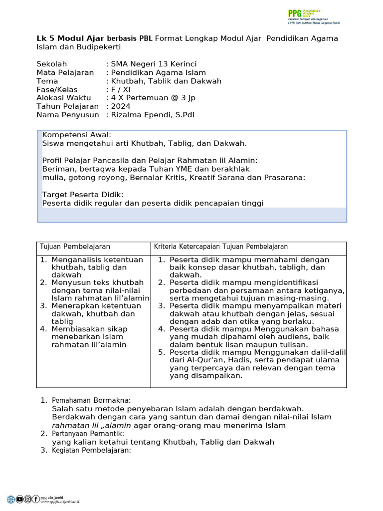 lk5ppl - MODUL AJAR Print | PDF