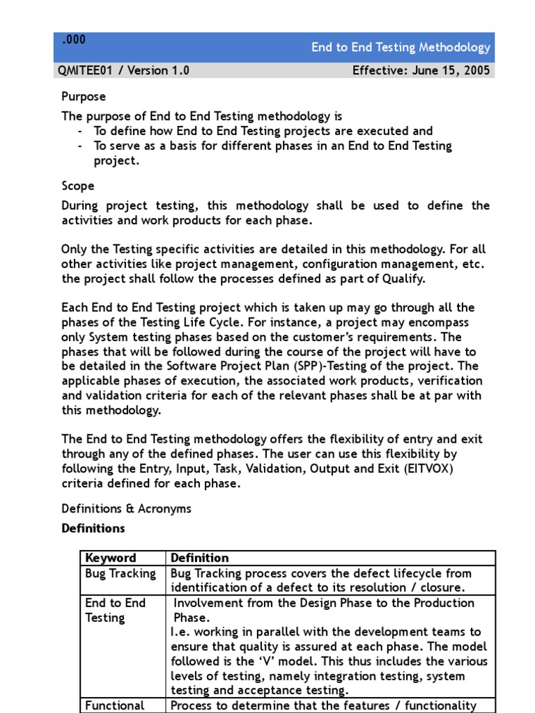 end to end testing methodology | Software Engineering | Systems Engineering